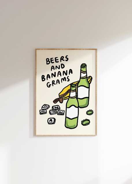 Beer & Bananagrams Wall Print - Games Night Poster Scrabble Lover ...