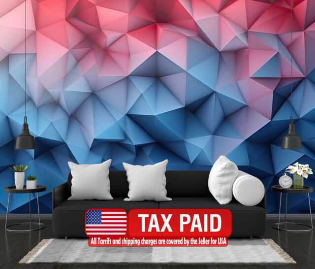 3D Geometric Cubism Wall Mural, Red & Blue, Modern Art Peel & Stick ...