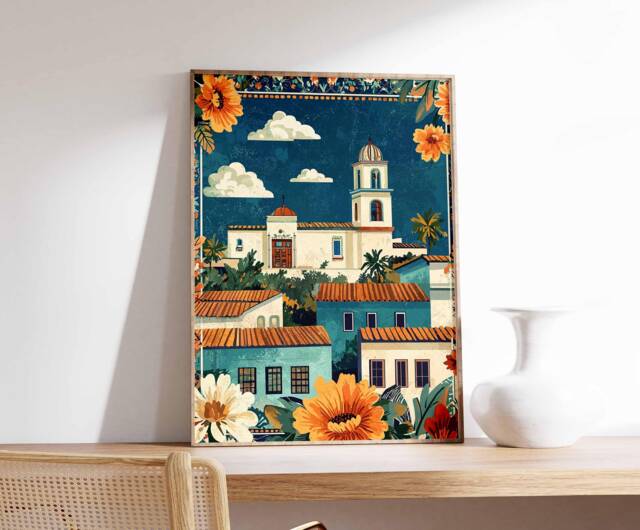 Vintage Mexican Poster, Prints, Decor, Traditional Latin Floral Print ...