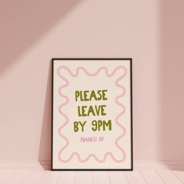 Please Leave By 9Pm Funny Wall Art Print, Retro, Groovy, Bold Text ...
