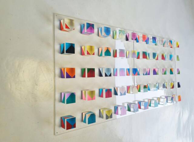 Large Wall Art. 3D Installation, Hand Painted Acrylic Cubes. Geometric ...