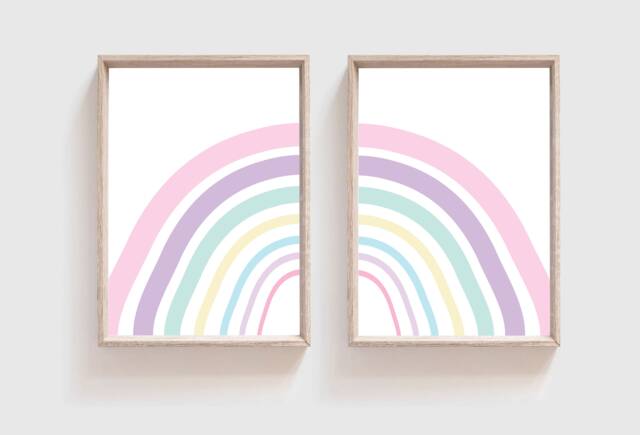 Set Of 2 Muted Pink Rainbow Prints, Nursery Wall Art, Girls Bedroom ...