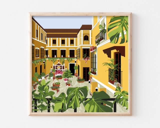 Seville Print, Spanish Art, Poster, Yellow Square Wall Spain Art ...