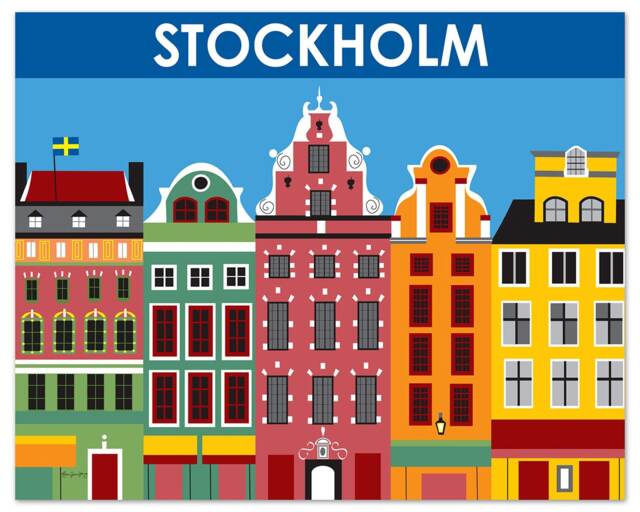 Stockholm Art Print, Skyline, Sweden Retro Travel Poster, Wall Art ...