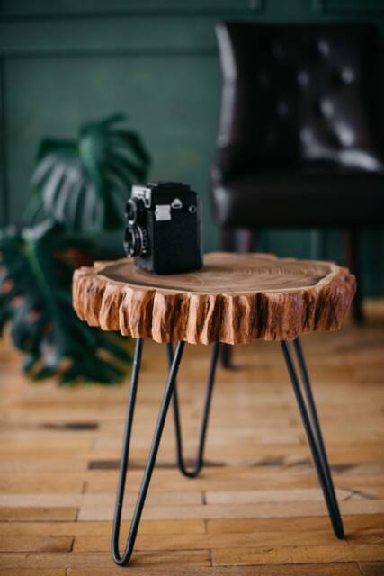 Rustic Coffee Table, Live Edge Wood Slab, Tables, Mid Century Hairpin ...