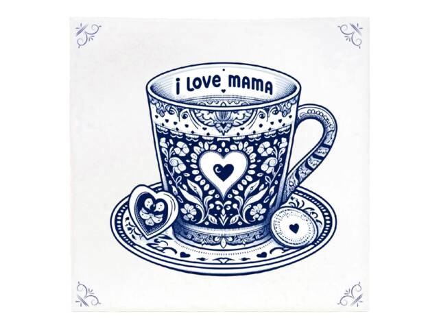 Tea Cup, I Love Mama, Mothers Day, Tile, Delft Blue, Kitchen Bathroom ...
