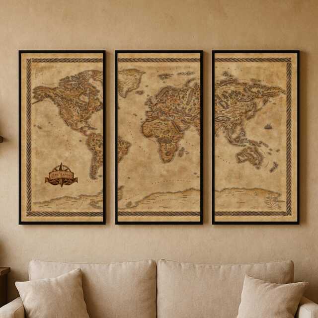 Fantasy World Map Triptych Illustrated Large Wall Art Print by Etsy ...