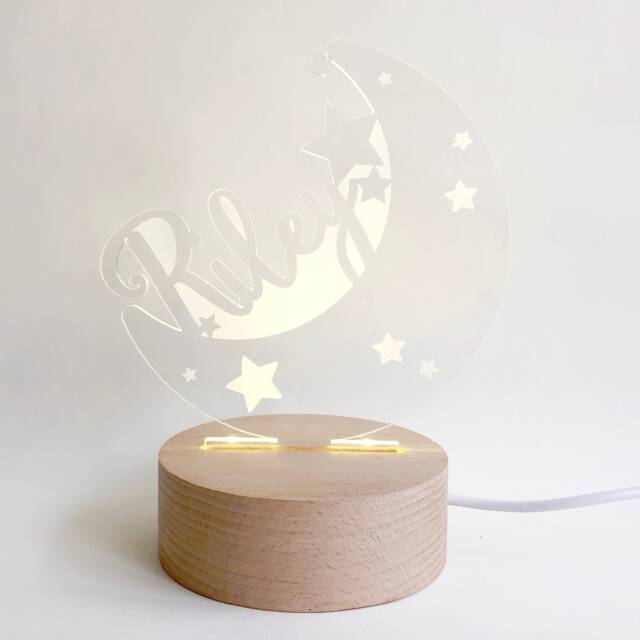 Personalized Moon & Stars Led Nightlight For Kids - Custom Laser Cut ...