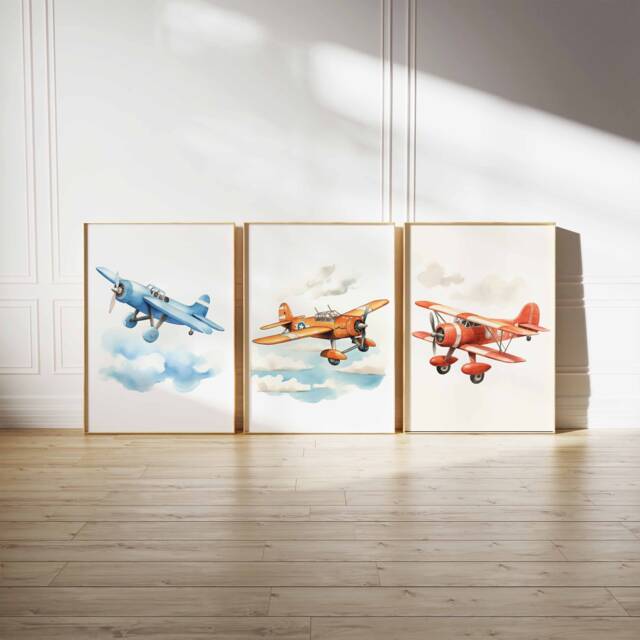 Airplane Poster Set Of 3, Plane Poster, Aviation Wall Art, Vehicle ...