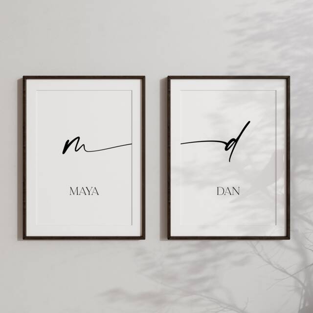 Personalised Couple Print , Initials Print, Bedroom Set Of 2, Name ...