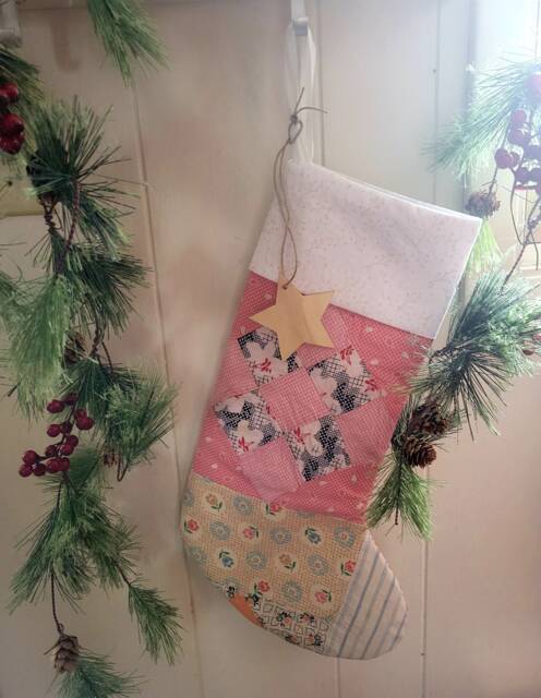 Patchwork Christmas Stocking - Vintage Quilt Handmade Modern Farmhouse ...