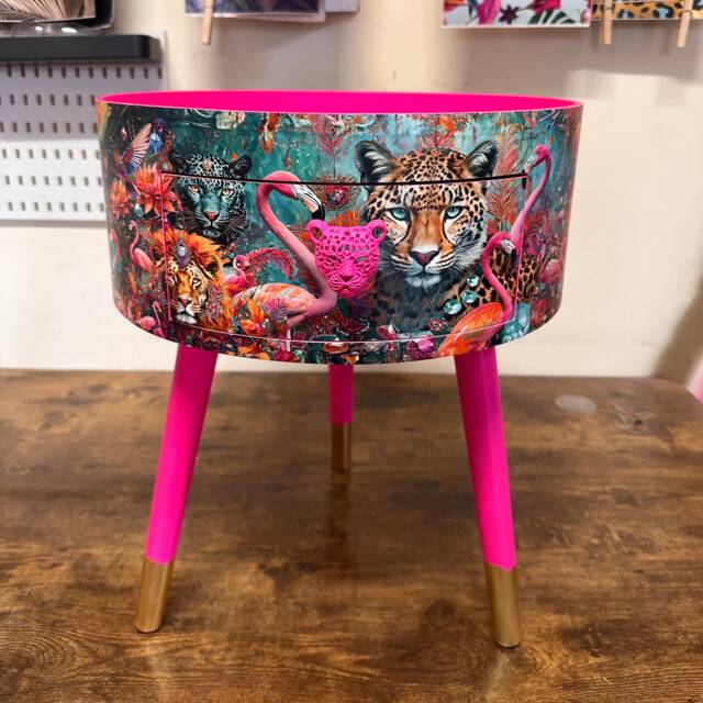 Hot Pink Flamingo & Leopard Beside Table, Teal Cheetah Jewel Design ...