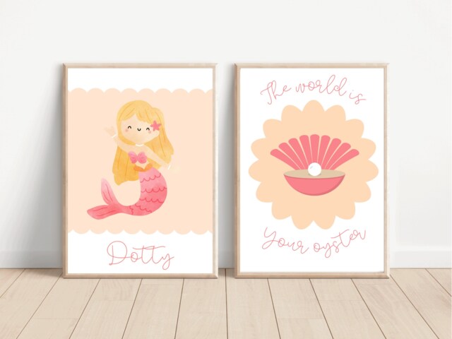 Mermaid & Oyster Prints. Personalised Set Of 2 by Etsy | ufurnish.com