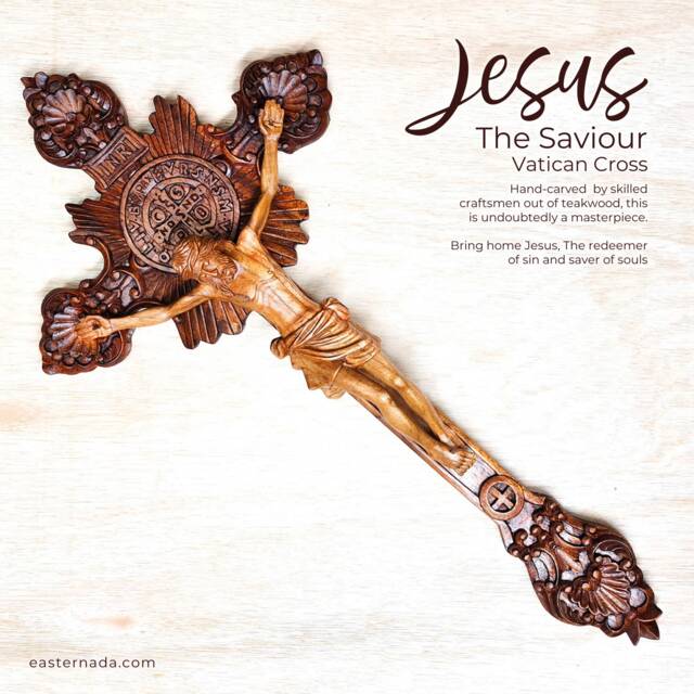 Jesus Vatican Prayer Cross - Hand Carved Teak Wood Art Sculpture ...