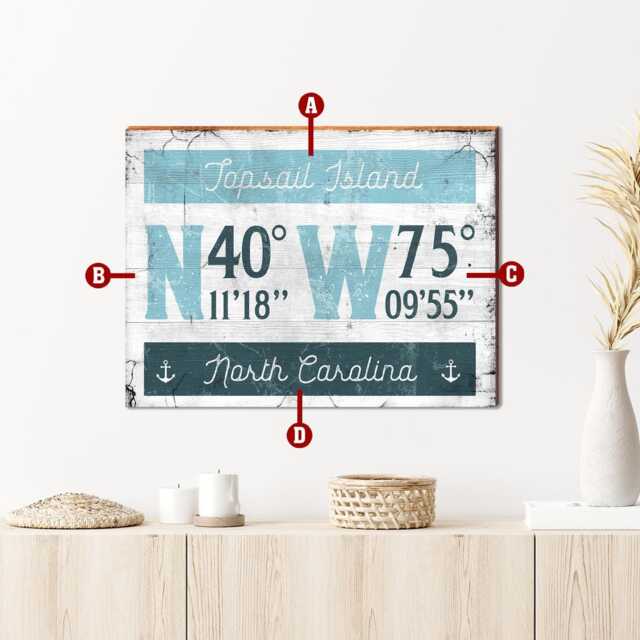 Personalized Coastal Town Location Coordinates Latitude Longitude ...