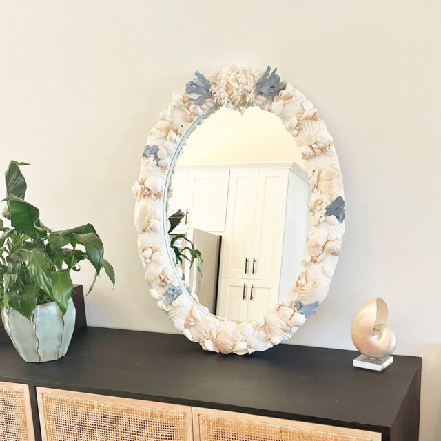 Seashell Mirror - Shell Made To Order Sea Shell Mirror Bathroom Decor ...