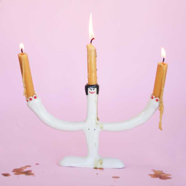 Siamese Twin Candle Holder/ Triple Candelabra/ Reversible Ceramic Home ...