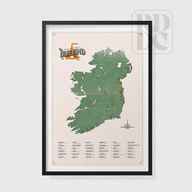 Irish Whiskey Distillery Map - Poster Distilleries Of Ireland Art Print ...