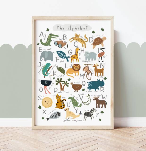 Educational Safari Alphabet Chart Print, Colourful Jungle Playroom ...