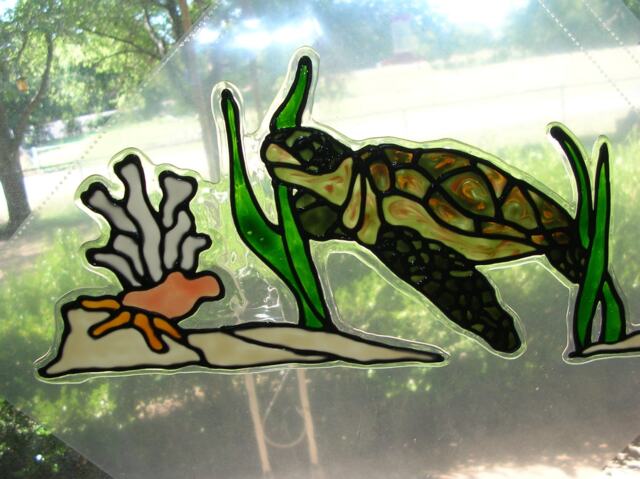 Sea Turtle, Seaweed, Coral & Fish Stained Glass Window Cling by Etsy ...