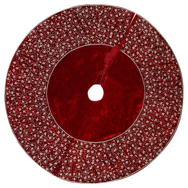 Red Christmas Tree Skirt 60 Inch Extra Large Velvet Handmade Embroided ...