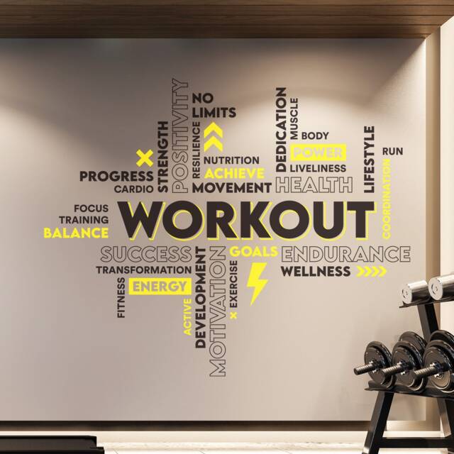 Workout Vinyl Gym Wall Decal, Inspirational Words, Fitness Collage, Art ...