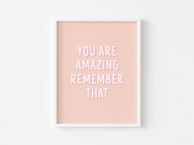 You Are Amazing Print - Bedroom Prints Positive Pastel Pink Wall Art ...