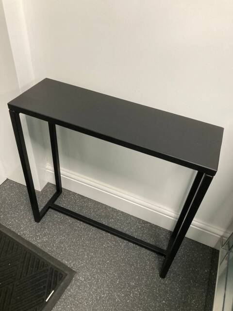 Black Dyed Wooden Top Sofa Table- Black Table - Rustic Metal Legs Slim ...
