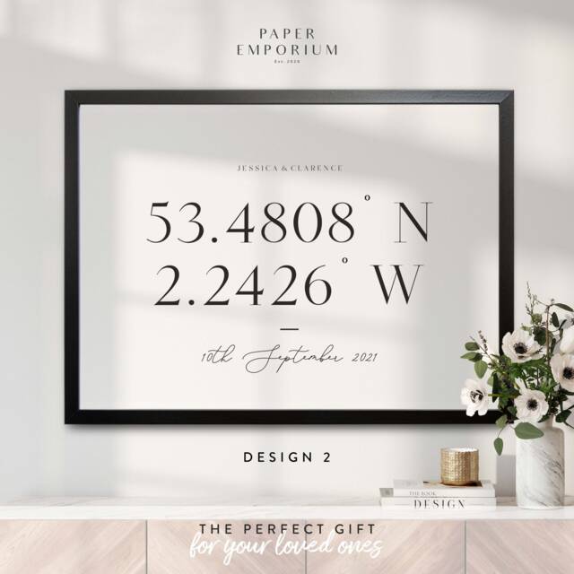 Framed Location Prints - Married, Custom Coordinates Print, Latitude ...