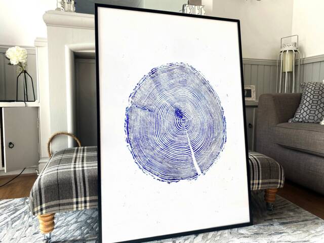 Tree Ring Print, Blue Large Tree Ring Print, Stump Huge Larch Print by ...