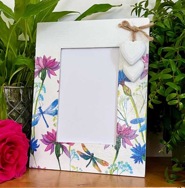 Cornflower & Dragonfly Decoupaged Photo Frame, Blue Purple Floral ...