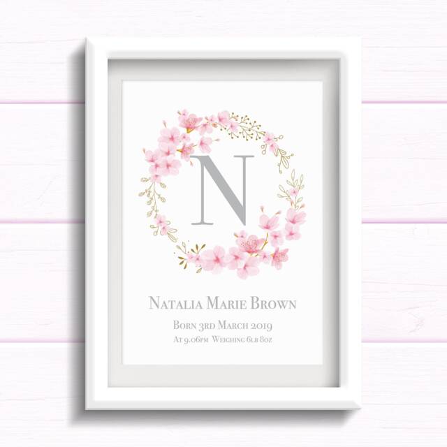 Gift For Baby Girl. Personalised Pretty Cherry Blossom Print With Name ...