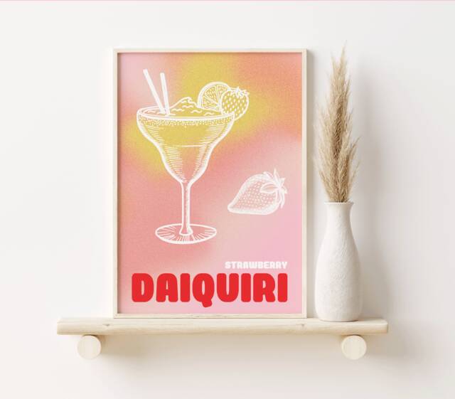 strawberry Daiquiri Print, Cocktail Drink A2, A3, A4, Colourful Art ...