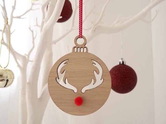 Reindeer Christmas Bauble, Wooden Tree Decoration, Red Nosed Reindeer ...