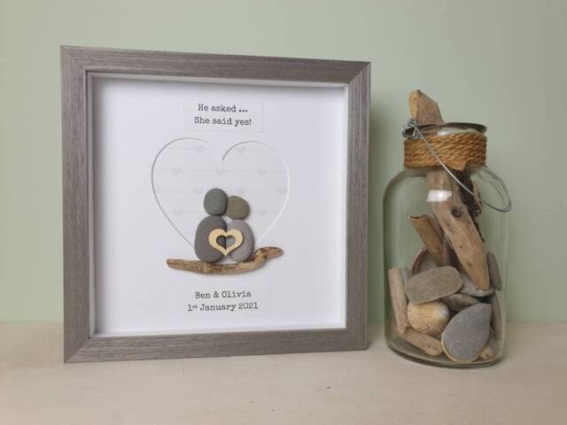 Personalised Engagement Picture For Couple. Pebble Art Frame. Proposal ...