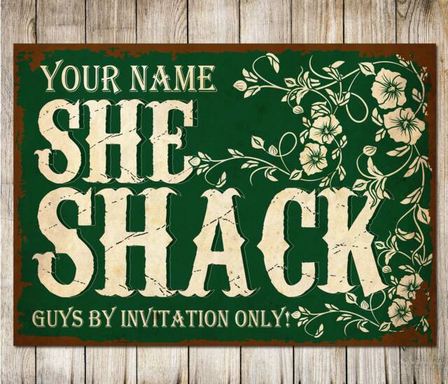 Personalised She Shack Woman Cave Funny Girl Room Sign Wall Decor Metal ...