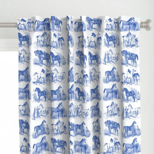 Equestrian Toile Curtain Panel - Blue Horses By Ragan Delft Victorian ...