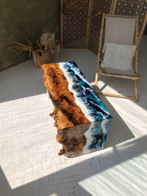 Resin Coffee Table, Live Edge Wood Ocean Epoxy Accent Living Room Art ...