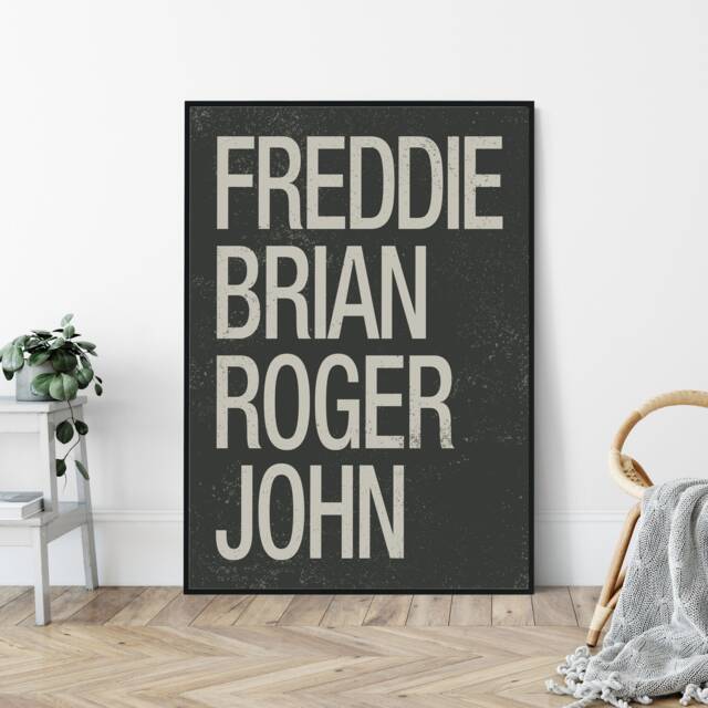 Freddie, Brian, Roger, John, Mid-Century, Modernist, Typography Wall ...