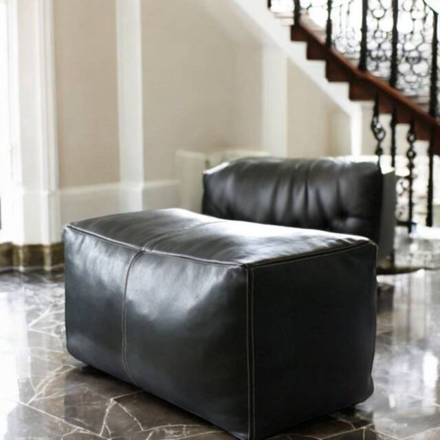 Moroccan Leather Pouf, Black Rectangular Ottomans, Ottoman Rectangular ...