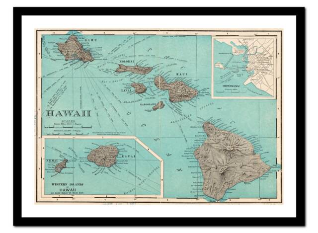 Old Map Of Honolulu Hawaii Usa America 1898 - Art Print Vintage Poster ...