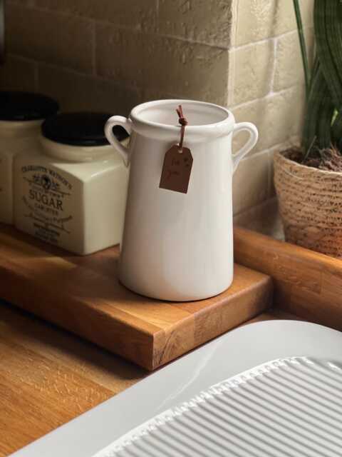 White Ceramic Vase With Handles, Gift Tag, Vase, Rustic Style Pot ...