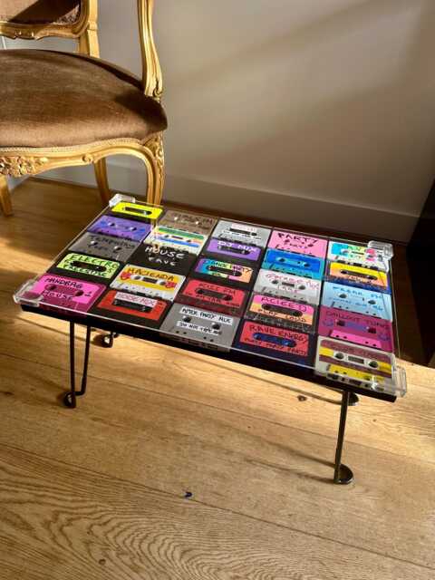 Table Cassette Tape Coffee Table, Side Table Handmade Fold Down Legs ...