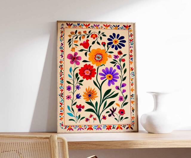 Vintage Mexican Poster, Prints, Decor, Traditional Latin Floral Print ...