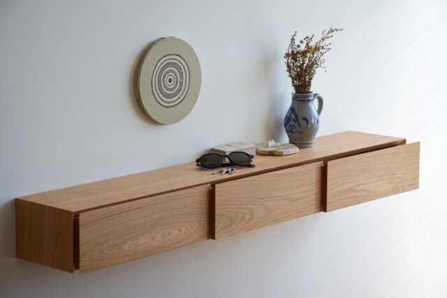 Floating Entryway Shelf With 3 Drawers/Narrow Table Made Of Solid Oak ...