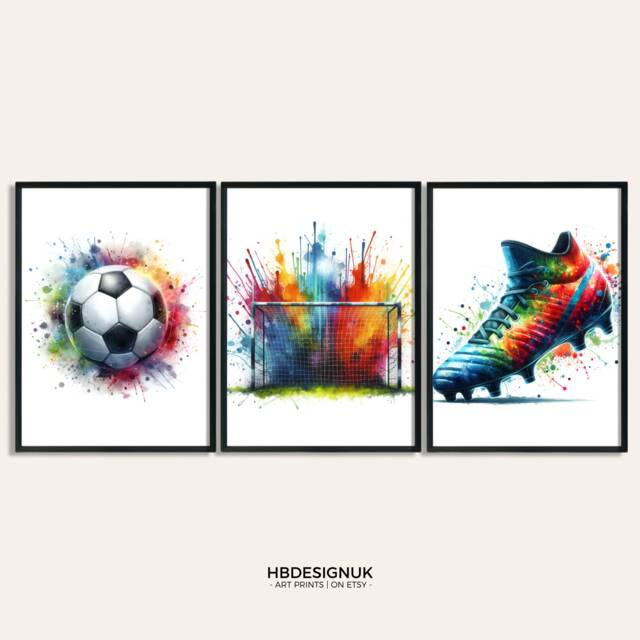 Soccer Print Posters - Wall Art Set Of 3 - Boys Bedroom Decor Player ...