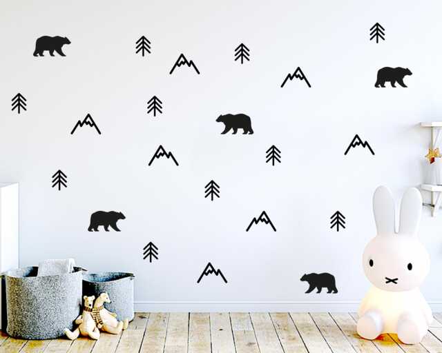 Scandinavian Nursery Wall Decals Mountain Tree Bear Stickers by Etsy ...
