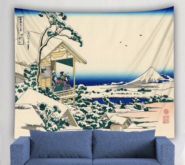 Hokusai Tapestry Japanese Art Landscape Mountain Wall Hanging Blue ...