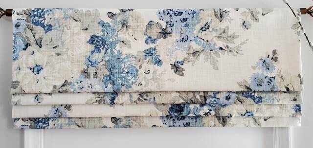 Bottom Pleated Lined Valance - Faux Roman Shade Valance Waverly Juliet Bluebell - Custom Window ...