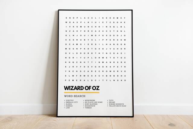 Wizard Of Oz Poster Classic Movie Wordsearch Art Print A4 A3 - Dorothy ...